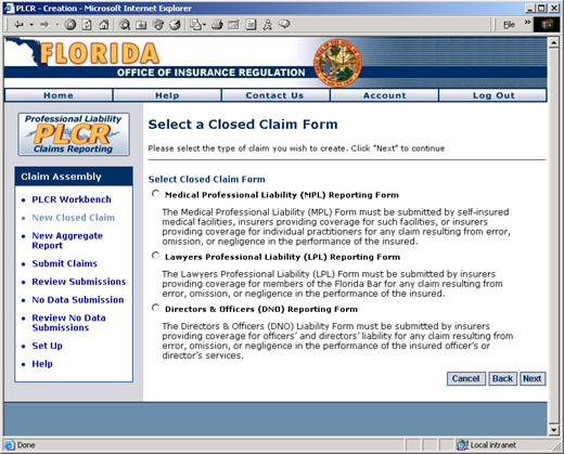 Step 1 - Creating a New Claim Form (All Forms)